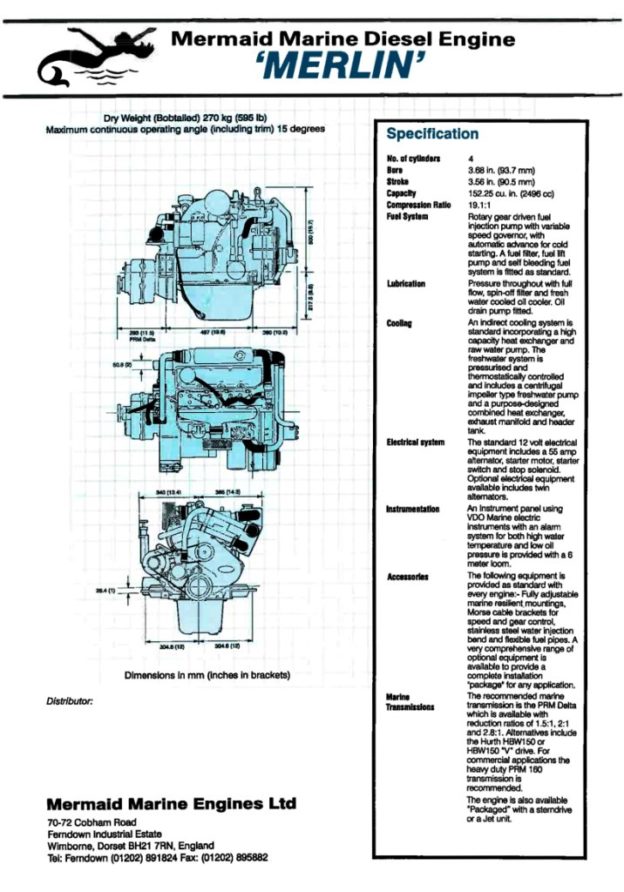 Mermaid SpecSheet - Merlin 70hp (Ford FSD 425) - everythingaboutboats.org